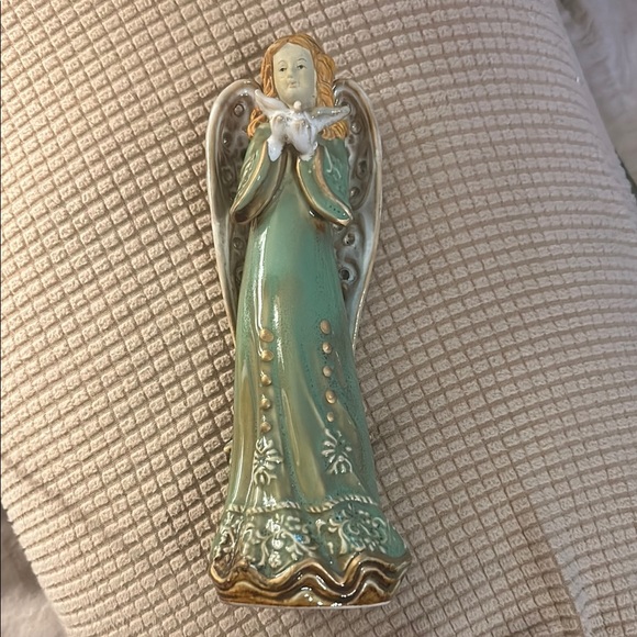 Accents | Ceramic Angel Figurine In Green And Gold | Poshmark
